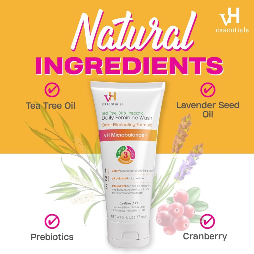 vH essentials, Ph Balanced Daily Feminine Wash, Tea Tree Oil & Prebiotic - vH Essentials Store